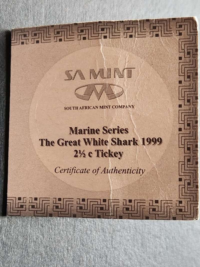Two and a Half Cent - The Great White Shark 1999 2 1/2c Tickey ...