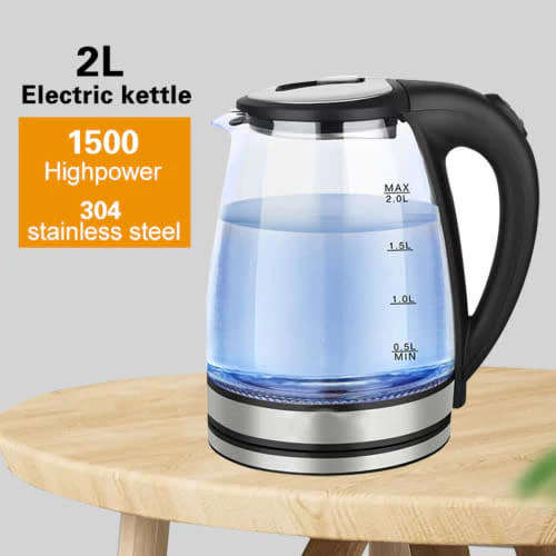Kettles - Portable 2L Glass Cordless Electric Kettle Double Wall Led ...