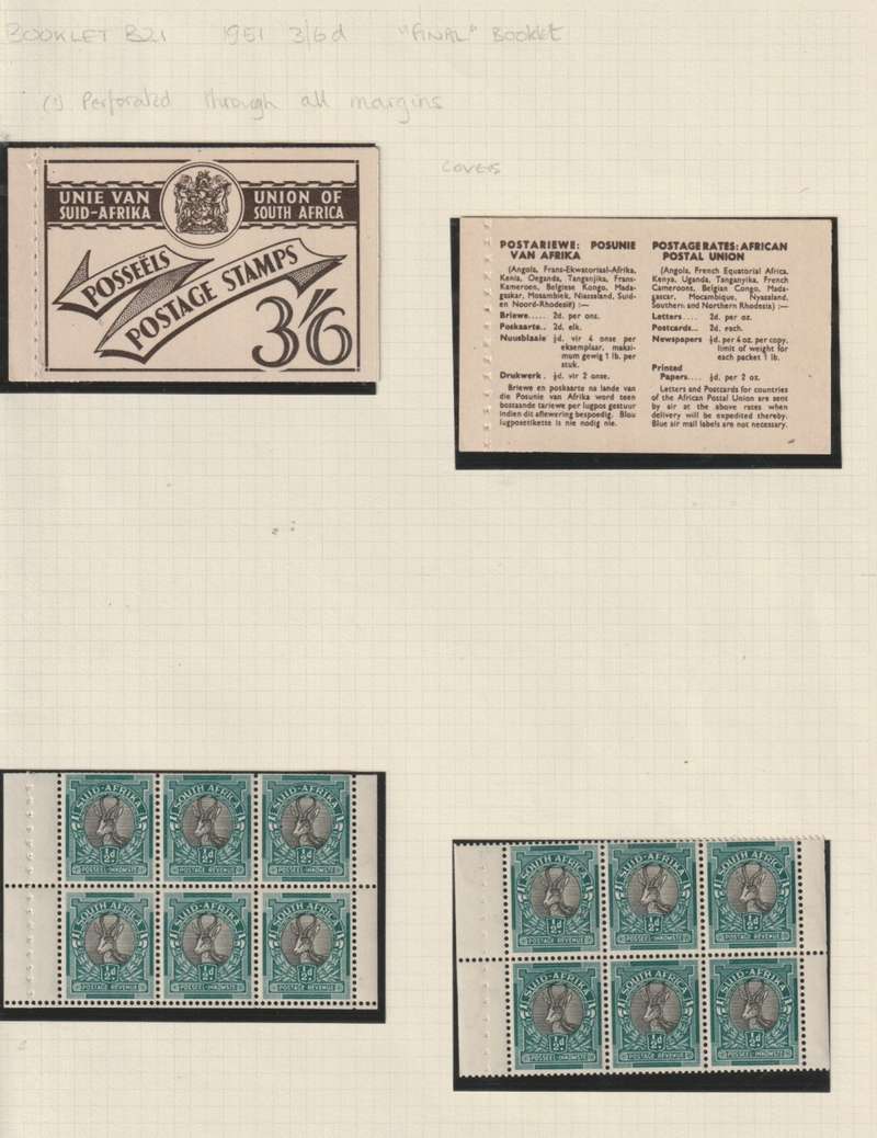 Union of South Africa - South Africa Booklets 1951 3/6 exploded booklet ...