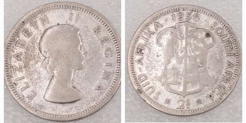 Two Shillings - 1956 South Africa Silver 2 Shillings - Elizabeth II 1st portrait was sold for 90 ...