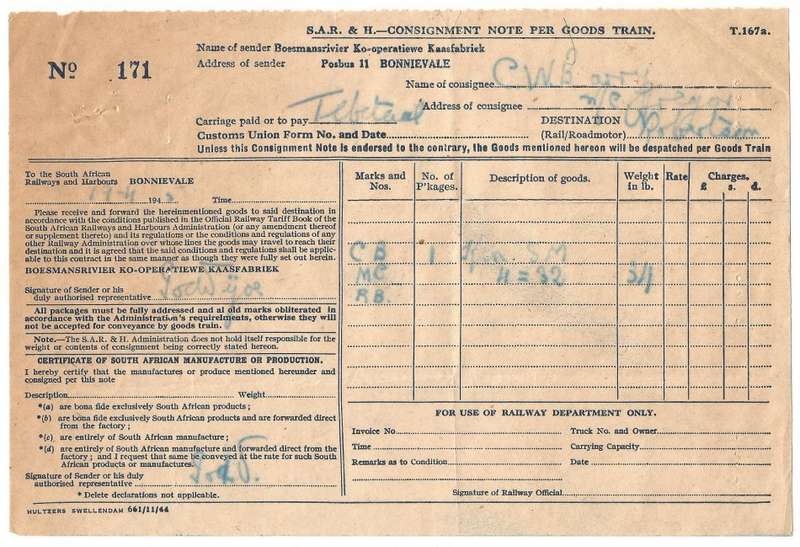 Documents - Union of SA-South African Railways and Harbours Consignment ...