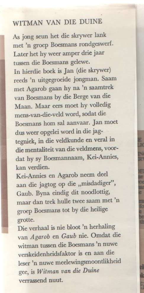 Africana - WITMAN VAN DIE DUINE - JAN J VAN DER POST (2 DE DRUK 1967 ...