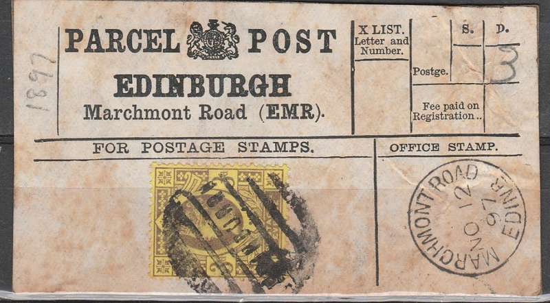 Scotland - GREAT BRITIAN PARCEL POST EDINBURGH 1897 3d STAMP FRANKED ...