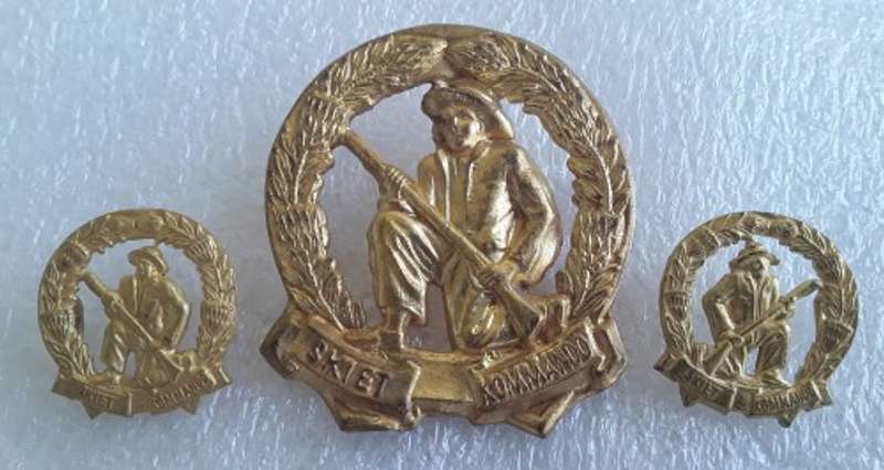 South African Army - SADF Skiet Commando Badge Set. Cap and 2 x Collar. Lugs intact. was sold ...