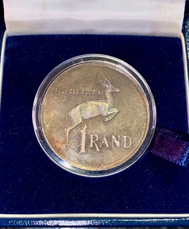 One Rand - SOUTH AFRICA PROOF SILVER R1 -- 1987 -- LOVELY BLUE TONING ...