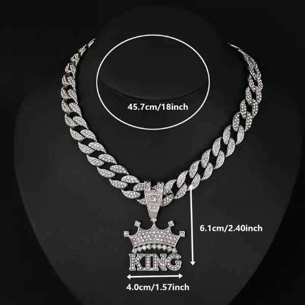 Necklaces - Mens Stunning Iced Out Stainless Steel KINGS CROWN Cuban ...
