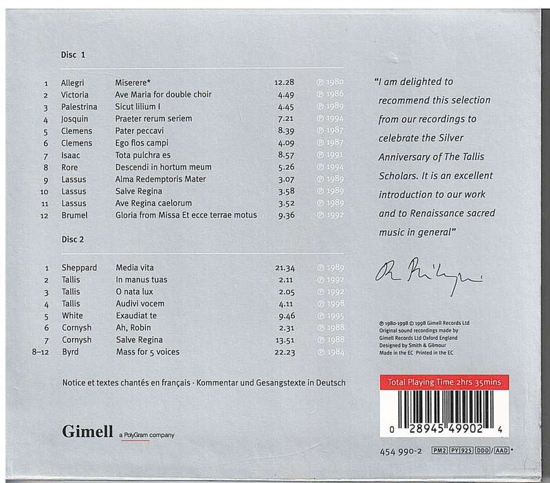 Classical - The Tallis Scholars 25th Anniversary Silver 2 CD Set for ...