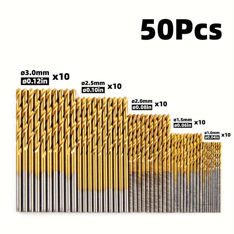 Drills - 50-Piece Titanium Coated Hss Drill Bit Set Durable And Available In Multiple Sizes For ...