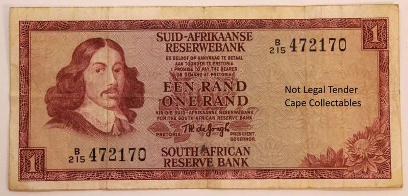 TW de Jongh - South Africa 1 Rand Bank Note Springbok Watermark de ...