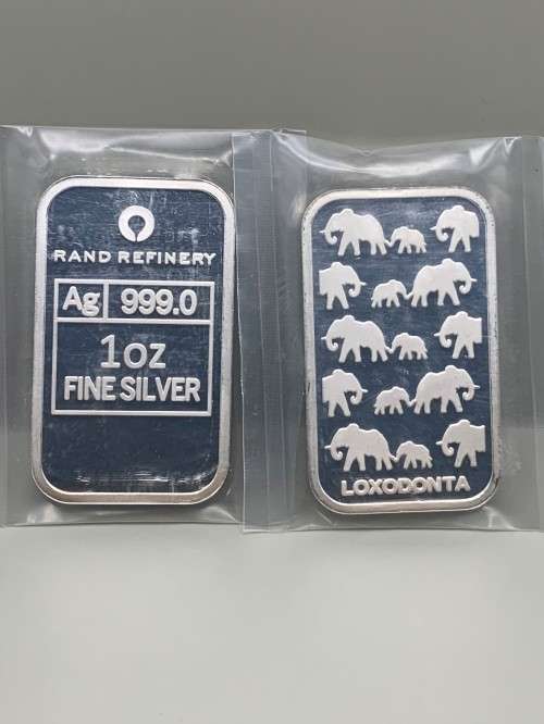 Bullion Bars - 1oz RAND REFINERY 999.9% PURE SOLID SILVER BAR STILL ...