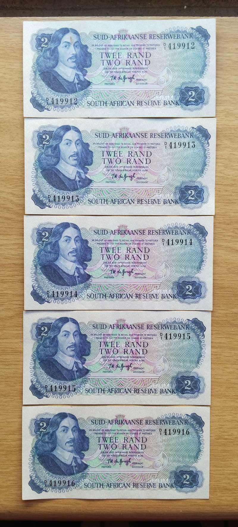 TW de Jongh - South Africa de Jongh 5 Consecutive number old R2 Bank ...