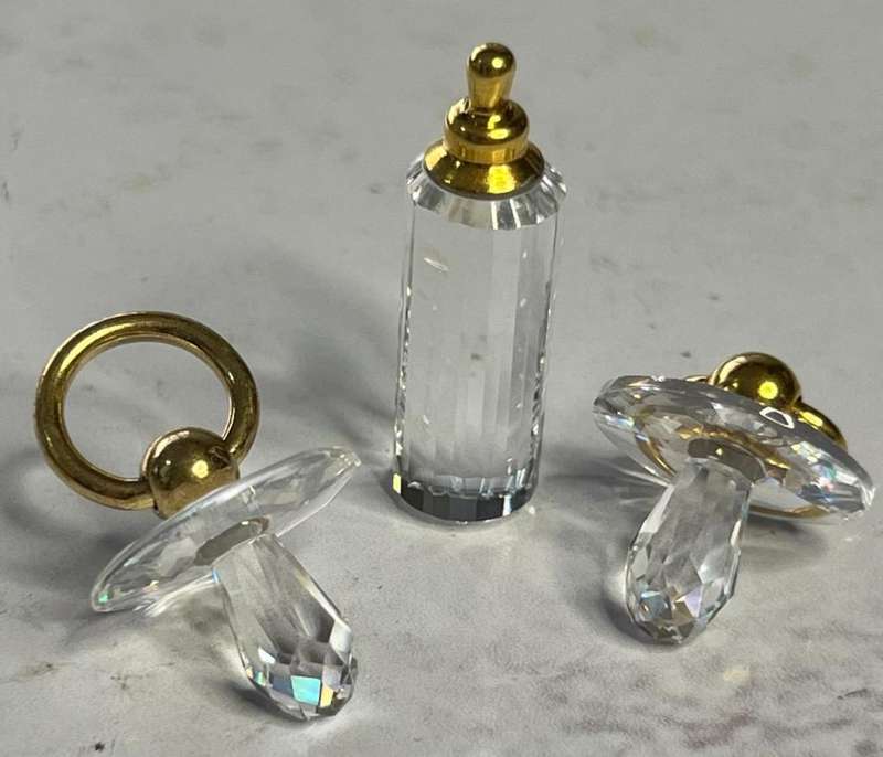 Swarovski - SWAROVSKI CRYSTAL MEMORIES BABYS BOTTLE GOLD & 2 PACIFIER ...