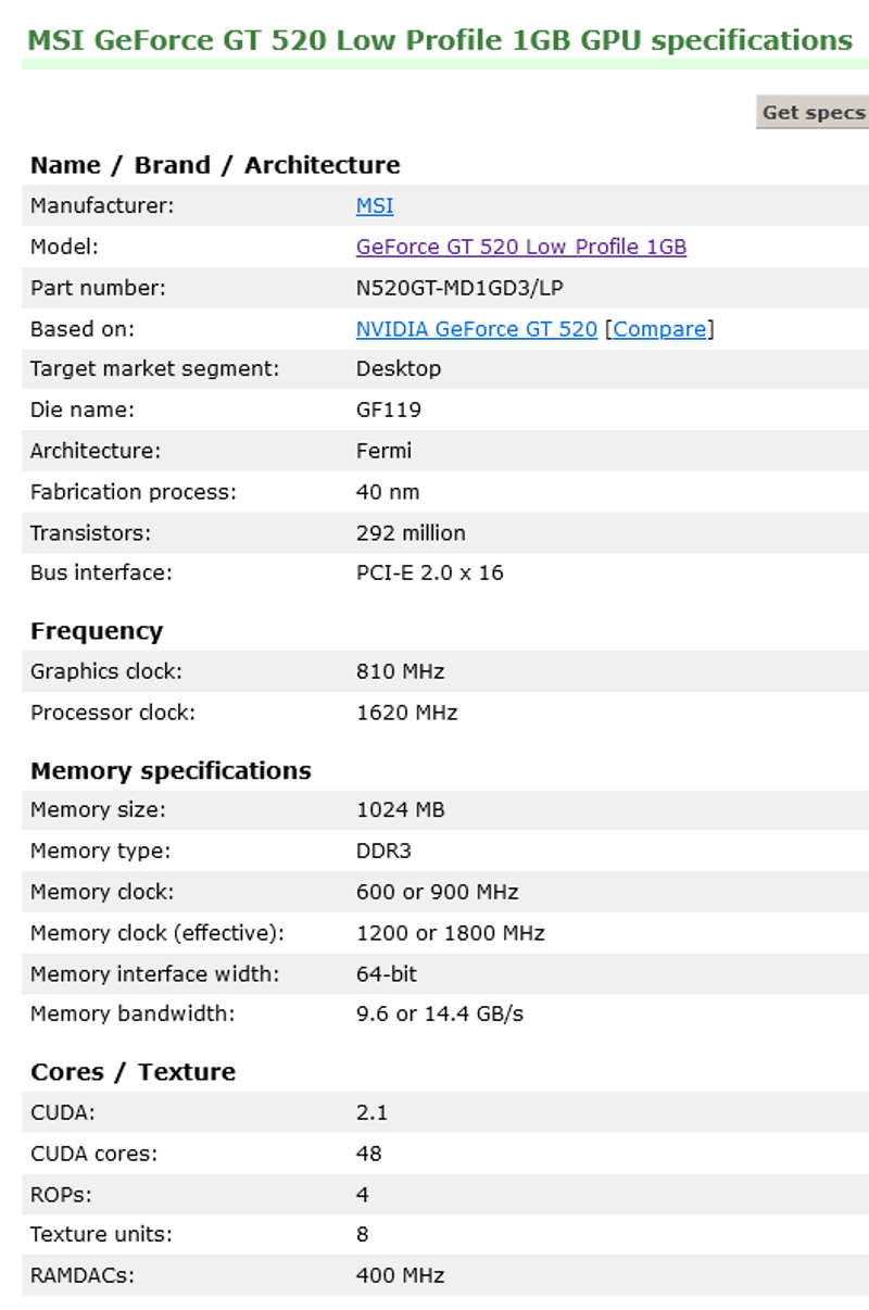 Graphics & Video Cards - MSI GT 520 Graphics card 1 GB DDR3 DVI/HDMI ...
