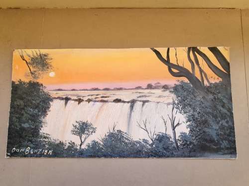 Paintings - Don Benzien. Victoria Falls at Sunset. Signed Oil on Board ...