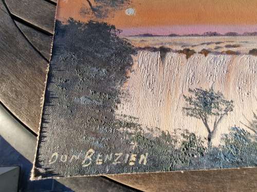 Paintings - Don Benzien. Victoria Falls at Sunset. Signed Oil on Board ...