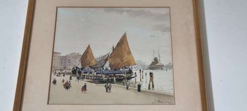 Paintings - Aurelio Craffonara ( 1875-1945 ) WATERCOLOUR: Genoa Harbour ...