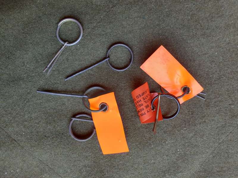 Kit - a six piece lot original ex SADF era safety pins and tags as seen ...