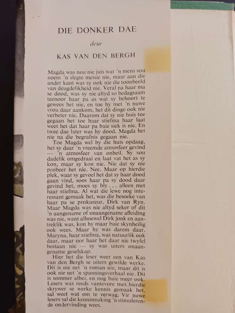 Afrikaans Fiction - Die Donker Dae / Kas van der Bergh for sale in Cape ...