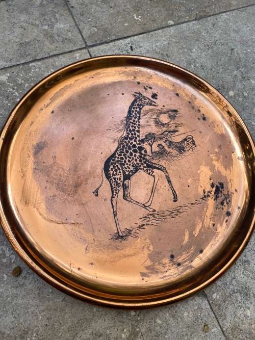 Copperware - vintage royal sable copper plate Giraffe scene 29cm was ...
