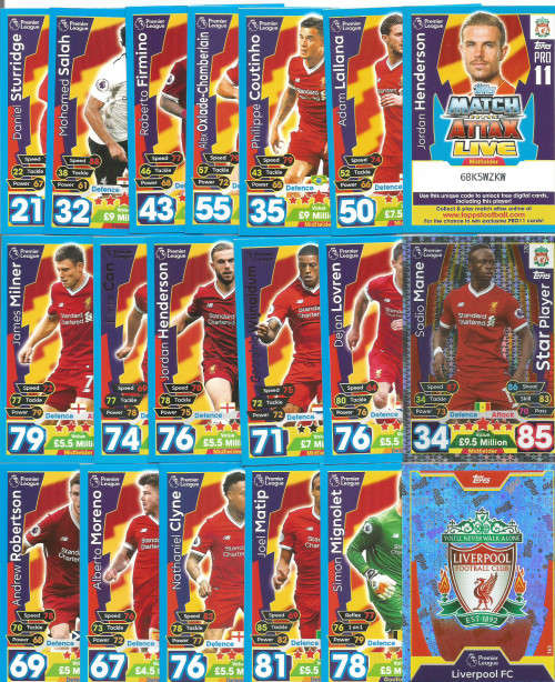 Trading Cards - LIVERPOOL FC - MATCH ATTAX 2017/2018 - COMPLETE SET 19 ...