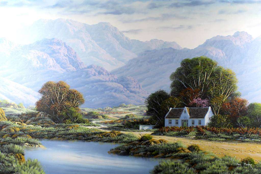 Paintings - Paul Munro - Cape Farm Scene and mountains - Investment art ...