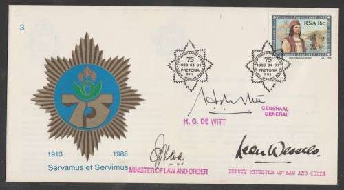 Republic of South Africa - RSA 1988 75 YEARS SA POLICE COM COVER SIGNED ...