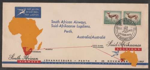 Union of South Africa - SA AIRWAYS (SAA) FLIGHT COVER - 1957 SAA JHB ...
