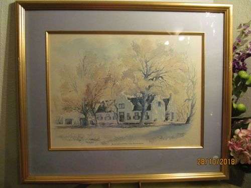 Unknown Artist - BLAAUWKLIPPEN !! Large Vintage Framed Watercolor ...