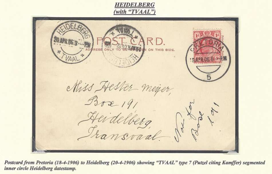 Transvaal - Transvaal Post Offices: the rare HEIDELBERG/"TVAAL" Putzel ...
