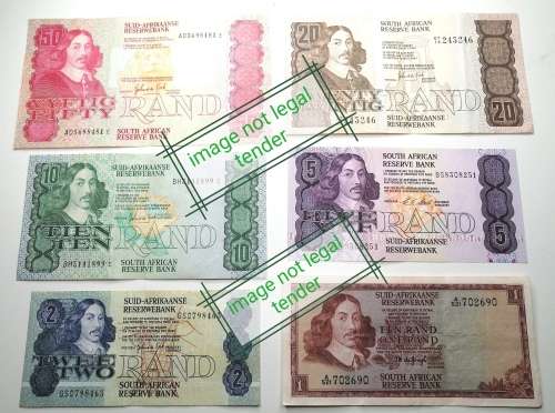 Other South African Bank Notes - Jan van Riebeeck R50,R20,R10,R5,R2,R1 ...
