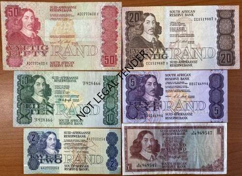 Other South African Bank Notes - 1980`s Decimal Lot R1 to R50 Mixed ...