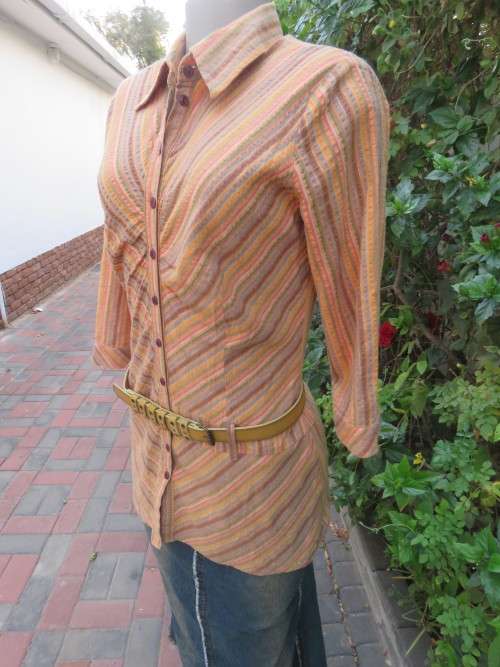 T-shirts & Tops - Bubble cotton long top in autumn stripes with golden ...