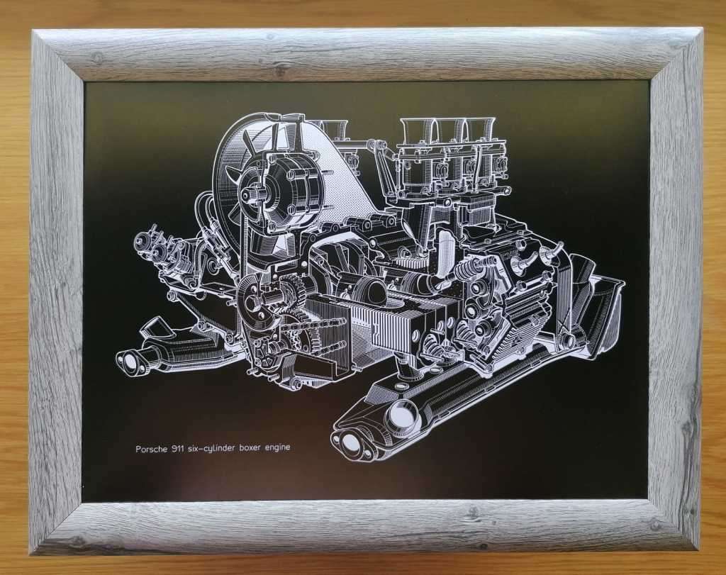 Memorabilia - Porsche 911 boxer engine blueprint/cutaway (framed) was ...