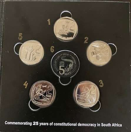 Two Rand - 2019 SA 25 year 5 x R2 coins commemorative circulation coin ...