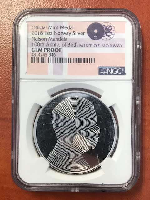 Mandela - 2018 1oz Norway Silver | Nelson Mandela 100th Anniv. of Birth ...