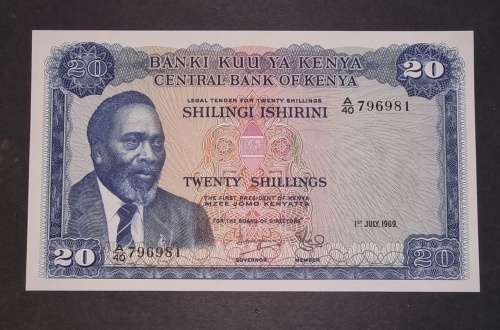 Africa - 1969 Kenya - 20 Shilling Note ( Cat ZAR3000 in UNC ) for sale ...