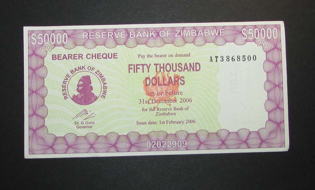 Africa - Zimbabwe - Fifty Thousand Dollars Bearer Cheque for sale in ...