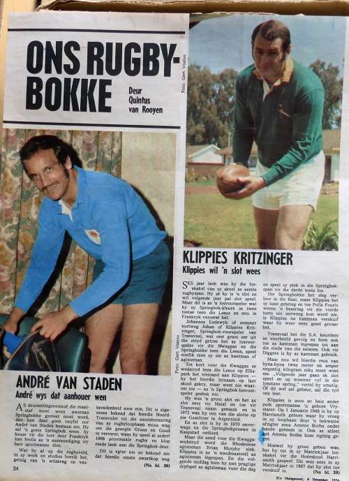 Sporting Memorabilia - Ons Rugby Bokke, ANDRE van STADEN en KLIPPIES ...