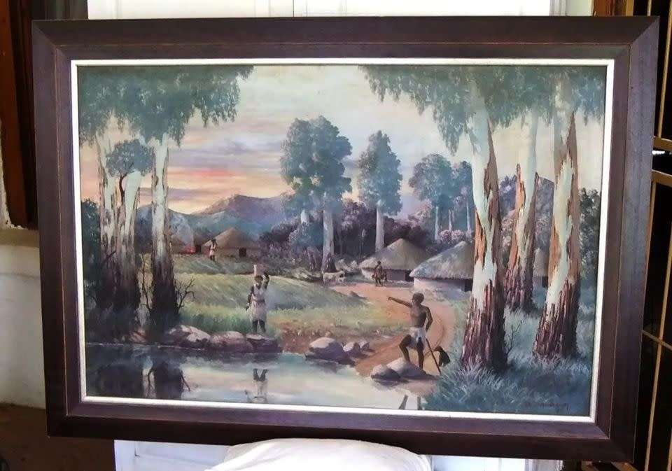 Paintings - A huge original oil on board painting depicting an African ...