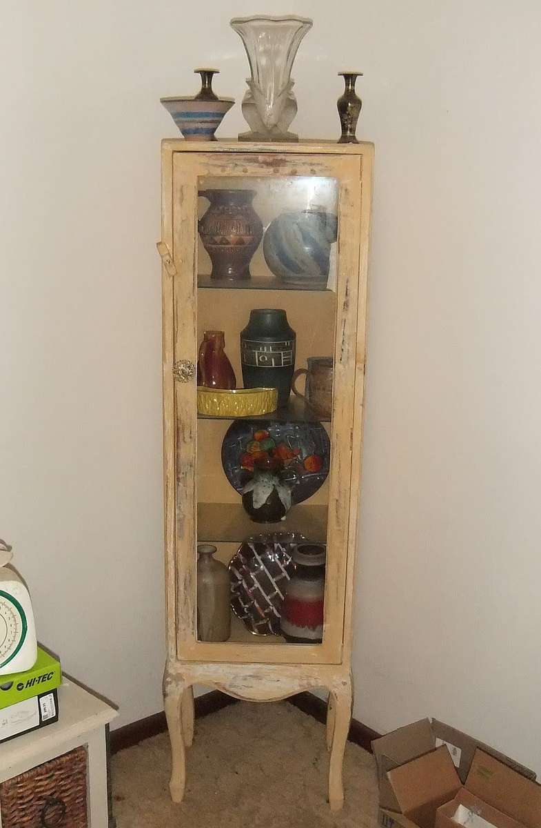 Cabinets - A PEACH / CREAM COLOURED HANDMADE WOODEN DISPLAY CABINET ...