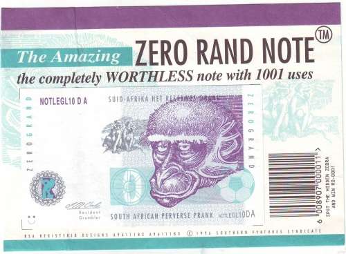 Other South African Bank Notes - SOUTH AFRICA ZERO RAND NOTE LEGAL 10 ...