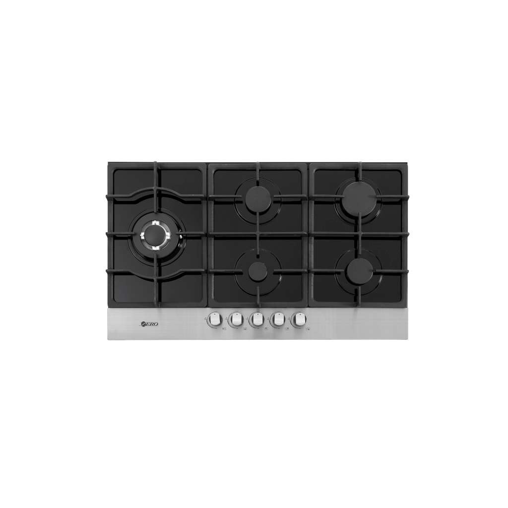 Hobs - Zero 5 Burner Glass And Stainless Steel Top Gas Hob With Battery ...