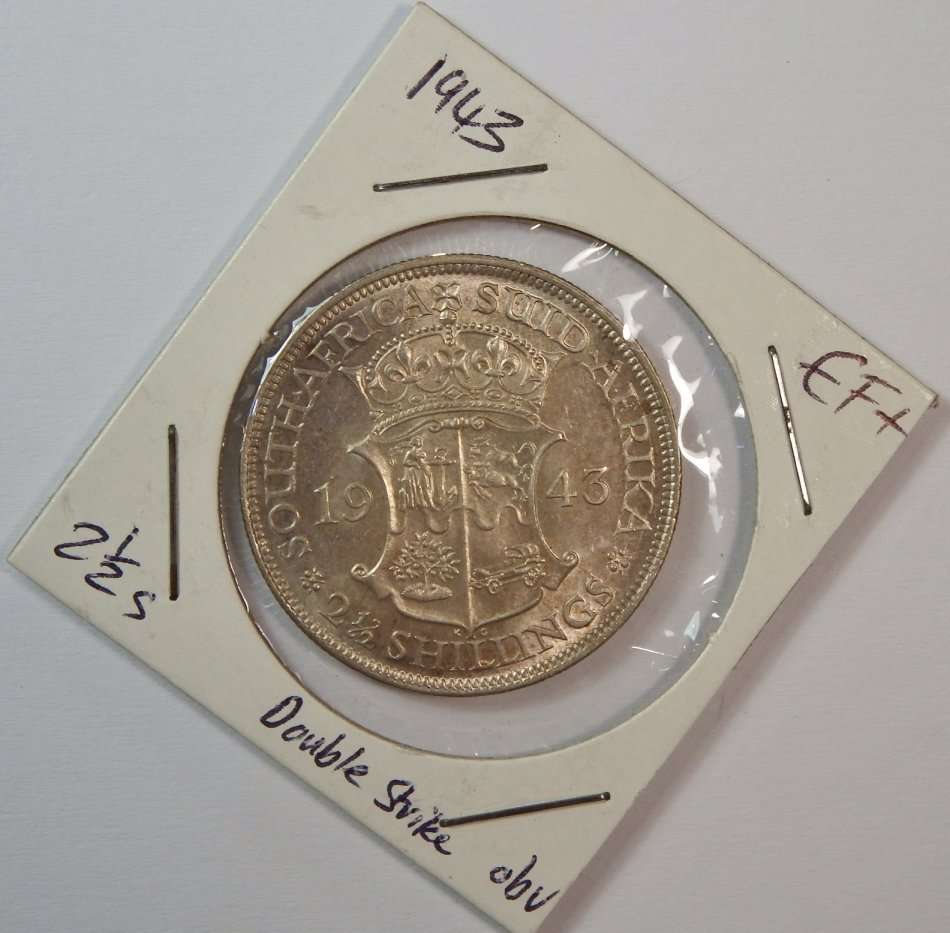 Two and a Half Shillings - 1943 South Africa half crown - EF+ - Double ...