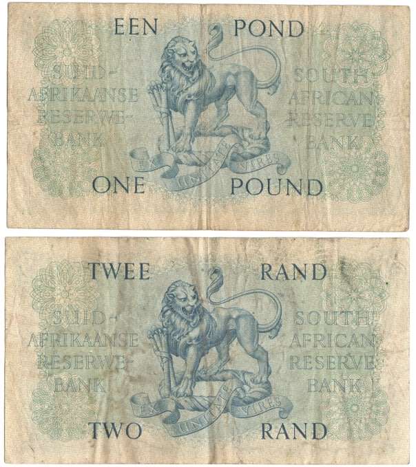 Other South African Bank Notes - Old SA one Pound and R2 notes with ...