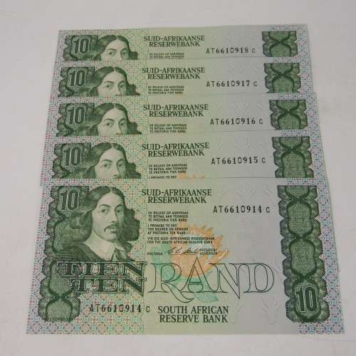 CL Stals - South Africa CL Stals R10 lot of 5 bank notes with ...