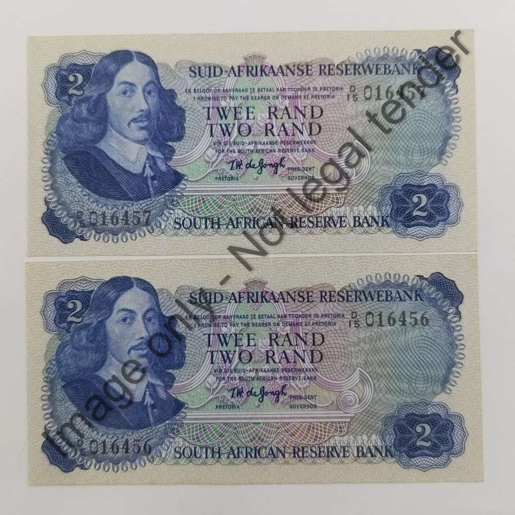 TW de Jongh - TW de Jongh 2nd issue uncirculated pair of notes with ...