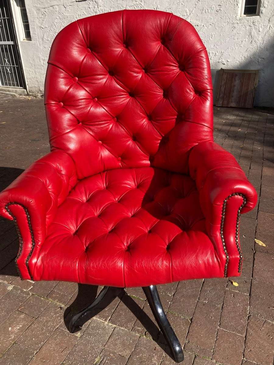 Chairs, Stools & Footstools - Genuine Red Leather Swivel Office Chair ...