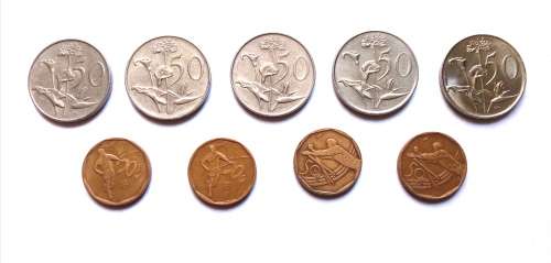 Fifty Cent - 5 X RSA OLD 50C COINS + 4 X RSA NEW 50C COINS (TOTAL 9 ...