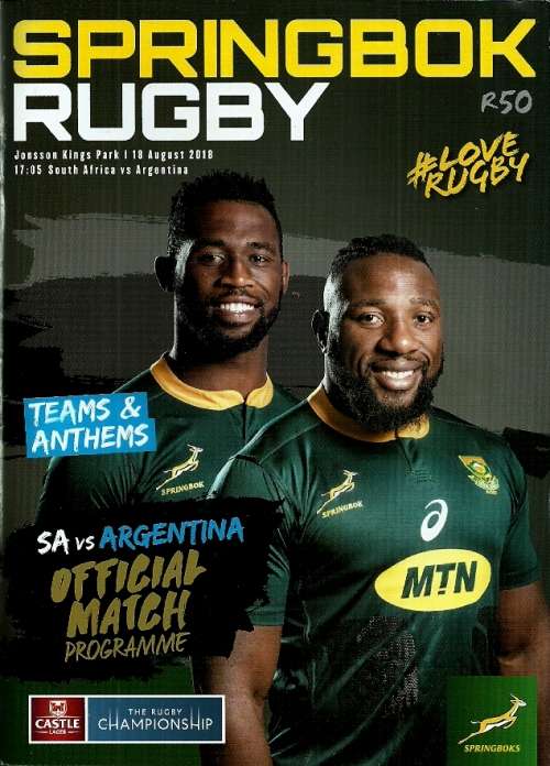 Sporting Memorabilia - South Africa v Argentina 2018 Rugby Championship ...