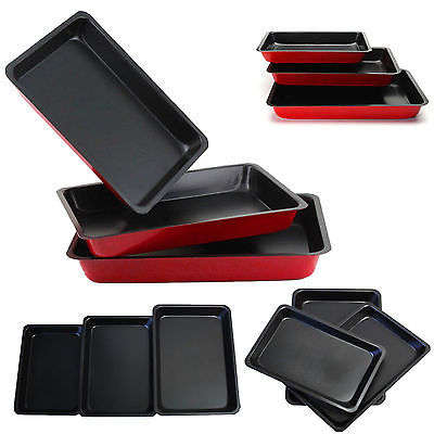 Baking Dishes - Non Stick Baking Roasting Cooking Trays Set Oven Pans 3 ...